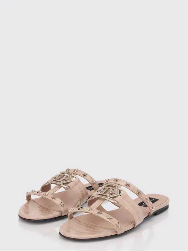 Philipp Plein Calfskin Studded Flat Sandals