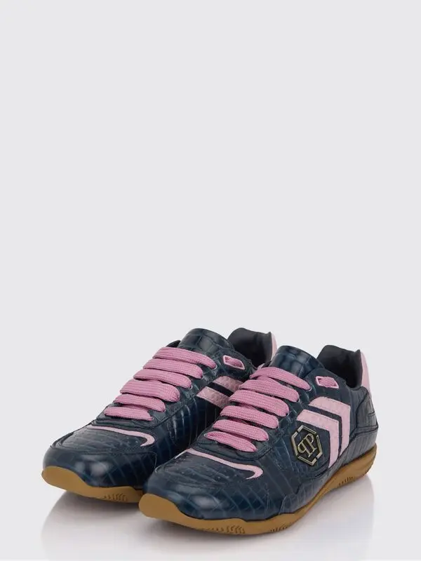 Philipp Plein Pit-$top Crocodile Print Leather Sneakers - Blue