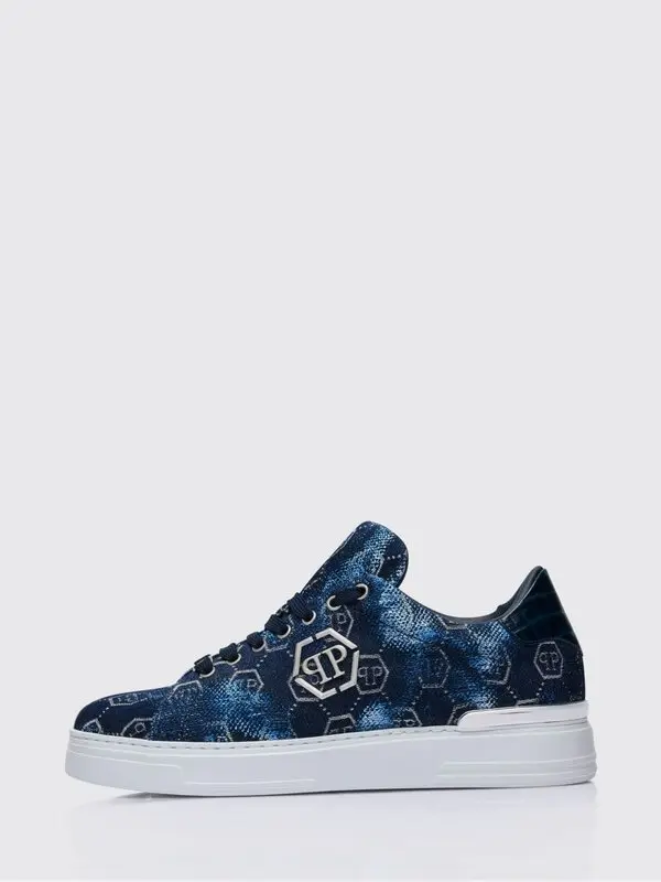 Philipp Plein Bleached Denim Jacquard Low Top Sneakers - Blue