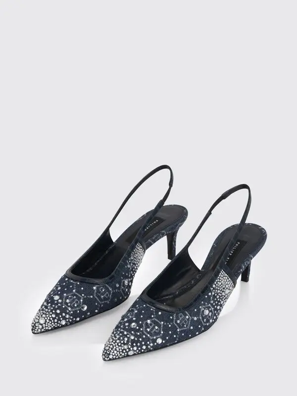 Philipp Plein Embroidered Monogram Rhinestone Slingback Pumps