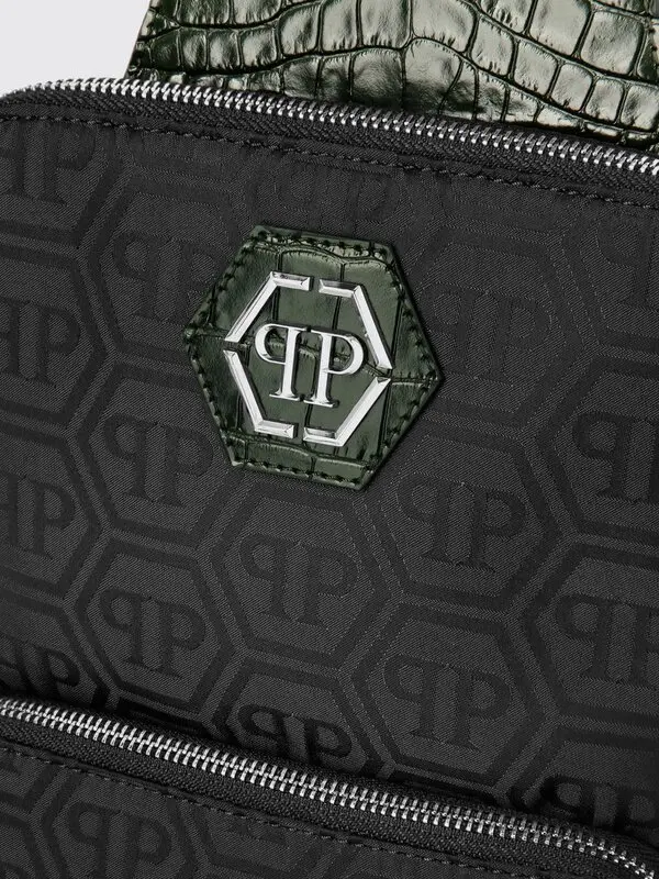 Philipp Plein Logo Nylon And Crocodile Print Leather Crossbody Bag