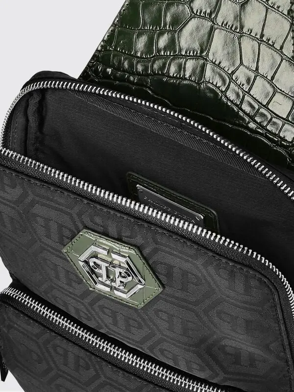 Philipp Plein Logo Nylon And Crocodile Print Leather Crossbody Bag