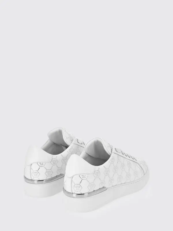Philipp Plein Leather Sneakers With Rhinestone Hexagon - White