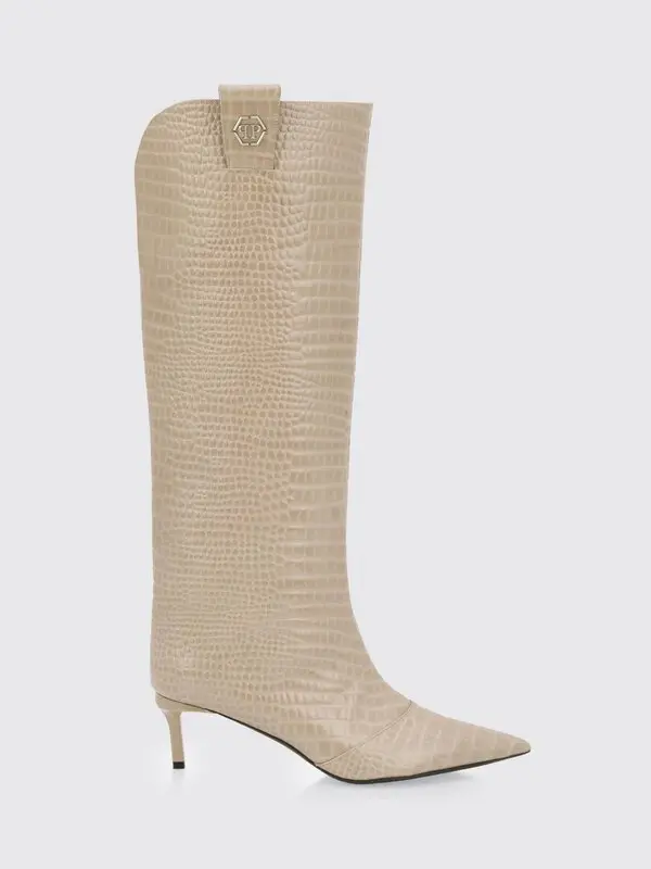 Philipp Plein Crocodile Embossed Leather Knee-high Boots - Beige