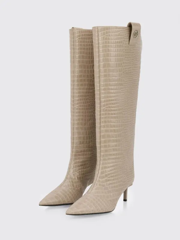 Philipp Plein Crocodile Embossed Leather Knee-high Boots
