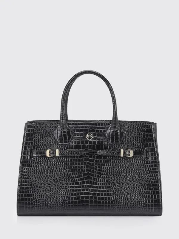 Philipp Plein Dynasty Crocodile Print Leather Top Handle Bag - Black
