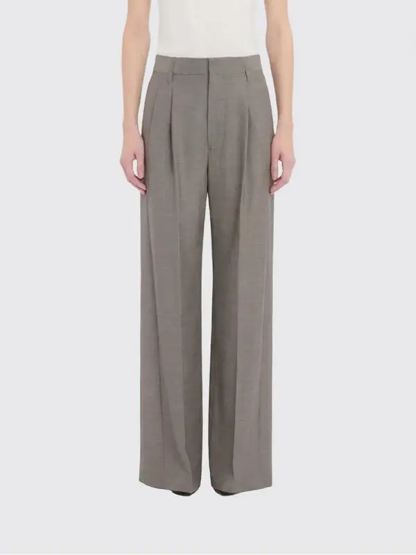 Victoria Beckham Wide Leg Pleated Trousers - Grey
