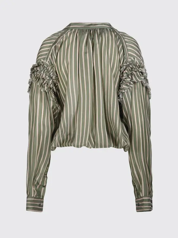 Dries Van Noten Striped Cupro Blouse With Ruffle Detail