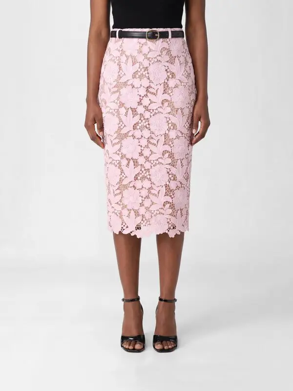 SELF-PORTRAIT Lace Pencil Midi Skirt - Pink