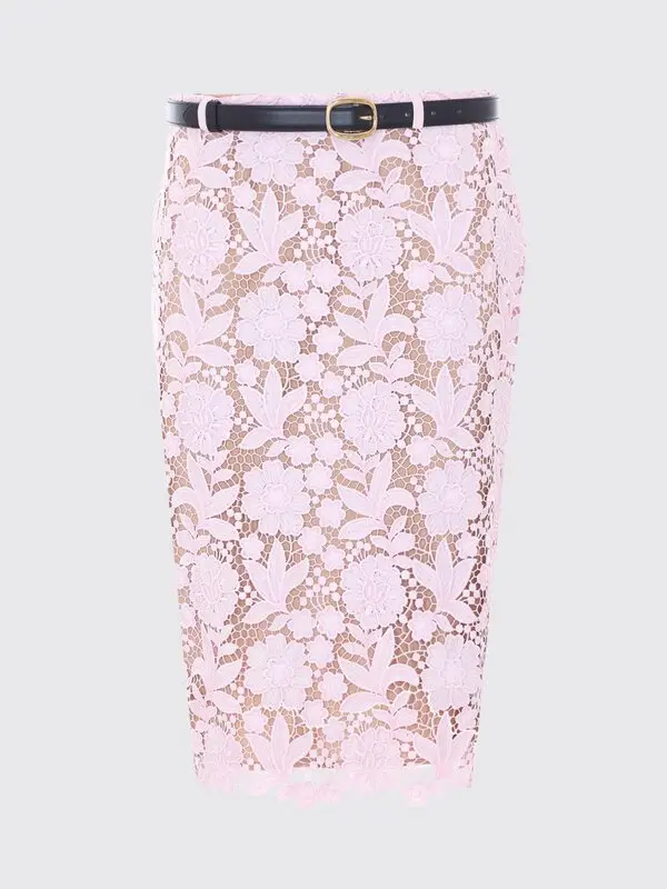 SELF-PORTRAIT Lace Pencil Midi Skirt - Pink