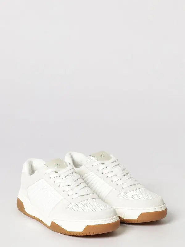 Valentino Garavani Quilted Leather And Suede Lace-up Sneakers - White