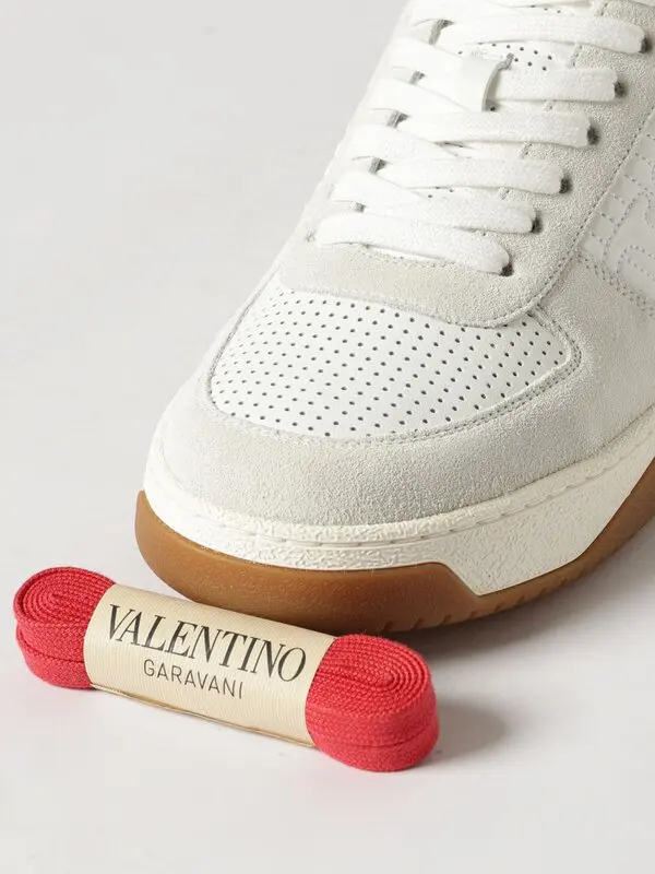 Valentino Garavani Quilted Leather And Suede Lace-up Sneakers - White