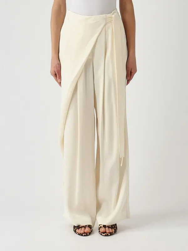 MEIMEIJ Rayon Blend Wide Leg Trousers - Beige