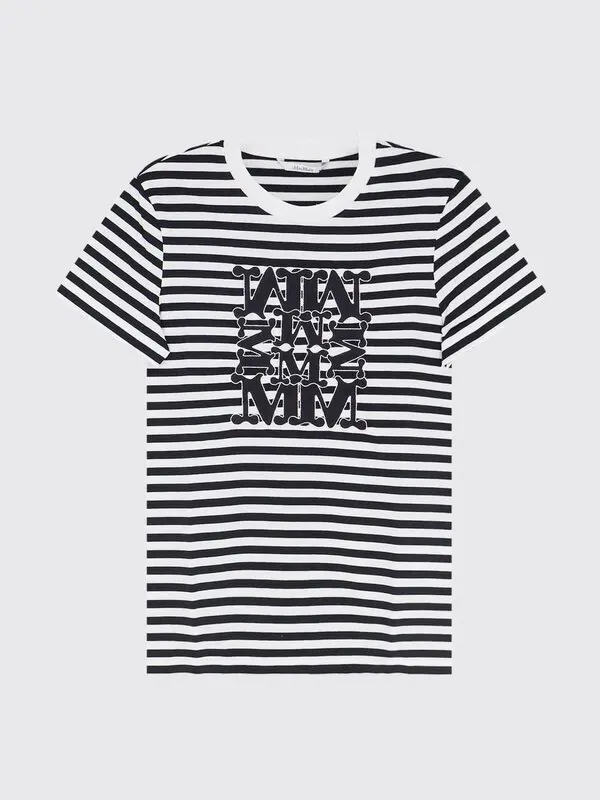 Max Mara Striped Cotton T-shirt With Monogram Detail - Black
