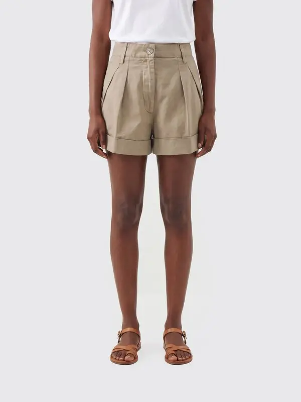 Aspesi Mid-rise Linen And Cotton-blend Shorts With Cuffed Hems - Beige