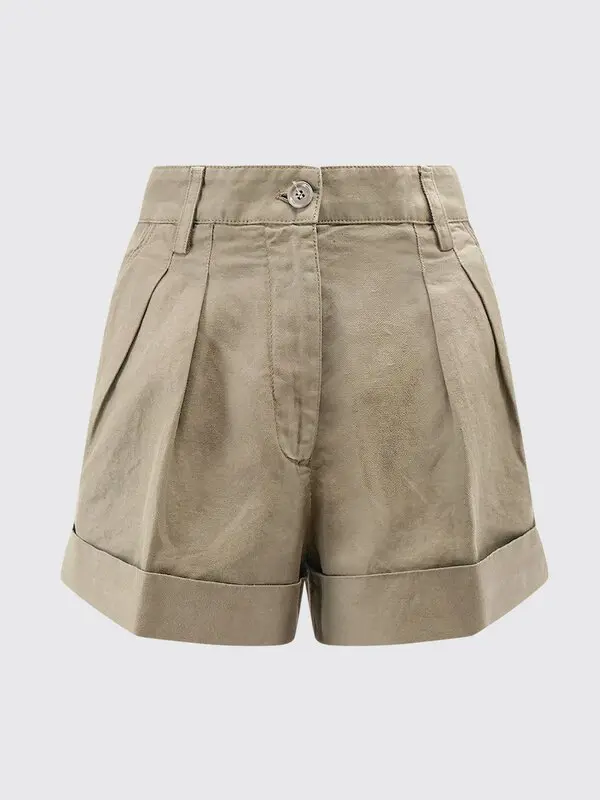 Aspesi Mid-rise Linen And Cotton-blend Shorts With Cuffed Hems - Beige