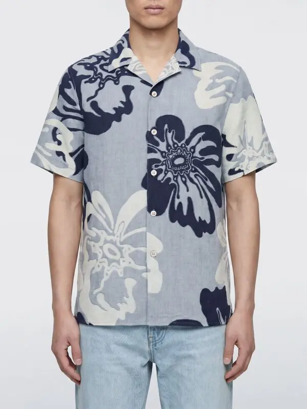 Paul Smith Floral Print Cotton Bowling Shirt - Blue
