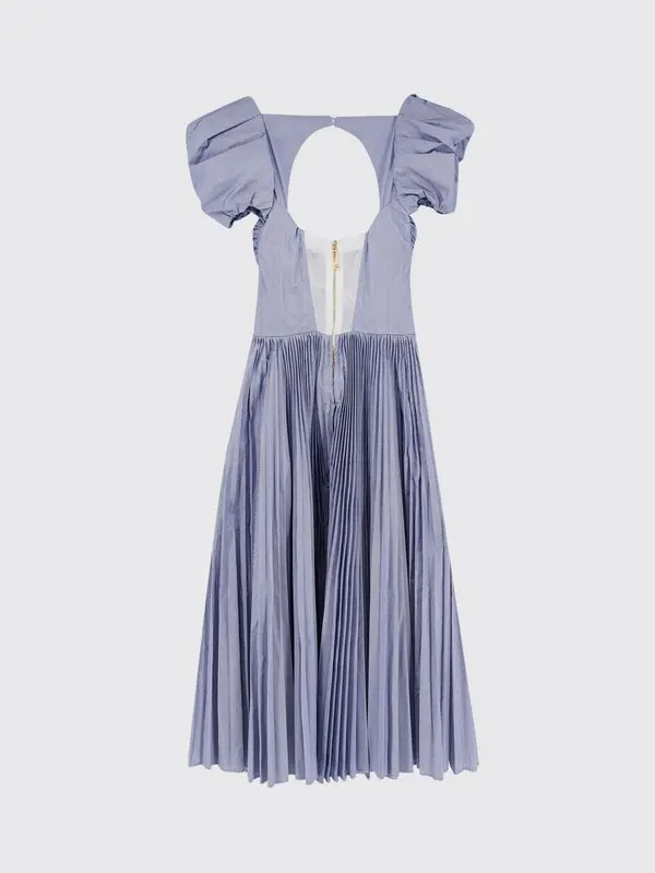 Elisabetta Franchi Pleated Crêpe Midi Dress With Puff Sleeves
