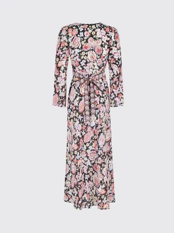 Rixo Floral Print Silk Midi Dress - Black