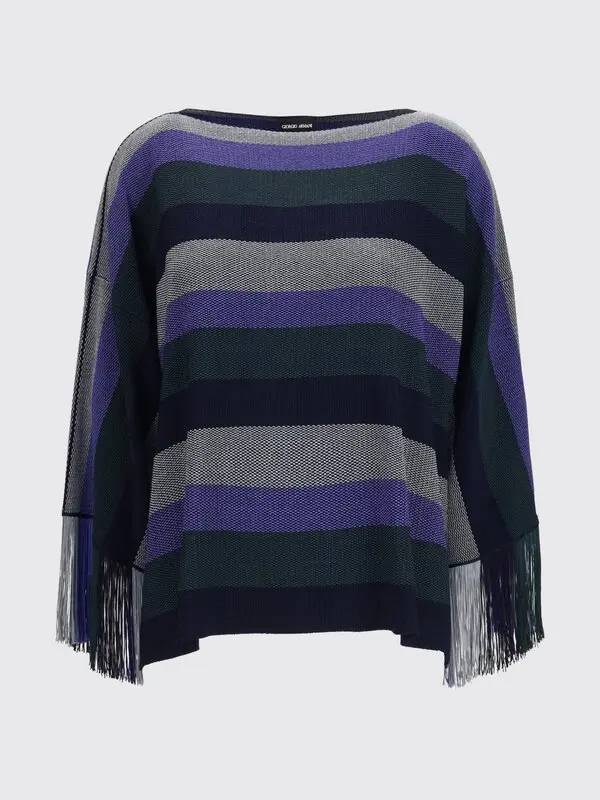 Giorgio Armani Striped Poncho With Fringe