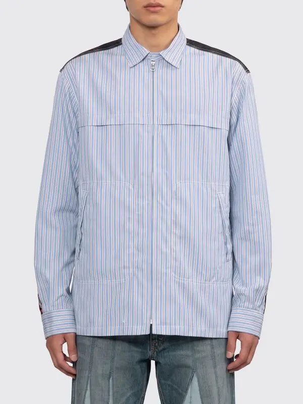 Junya Watanabe Relaxed Fit Patchwork Cotton Shirt With Zip Closure - Blue