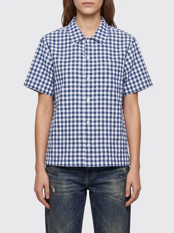DUNST Slim Fit Checkered Cotton Blend Short Sleeve Shirt