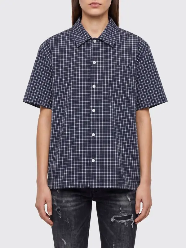 DUNST Check Pattern Cotton-blend Shirt With Patch Pocket And Dropped Shoulders - Black