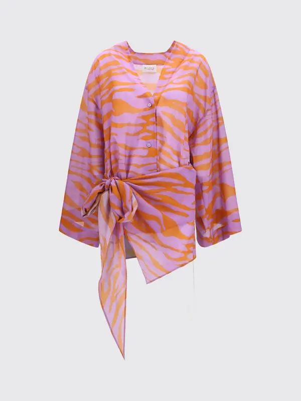 Attico Animalier Print Cotton Midi Wrap Dress