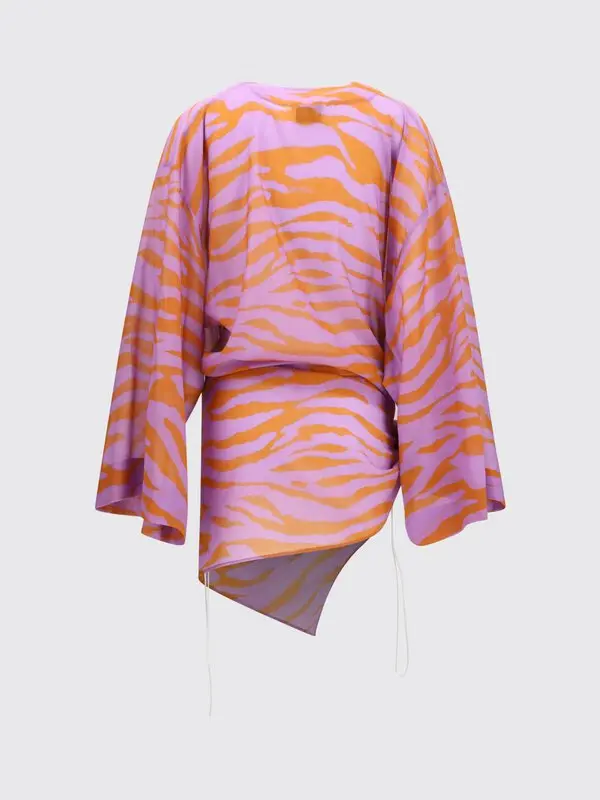 Attico Animalier Print Cotton Midi Wrap Dress