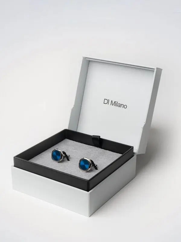 D1 MILANO Two-tone Steel Cufflinks With Rounded Shape And Engraved Logo - Blue