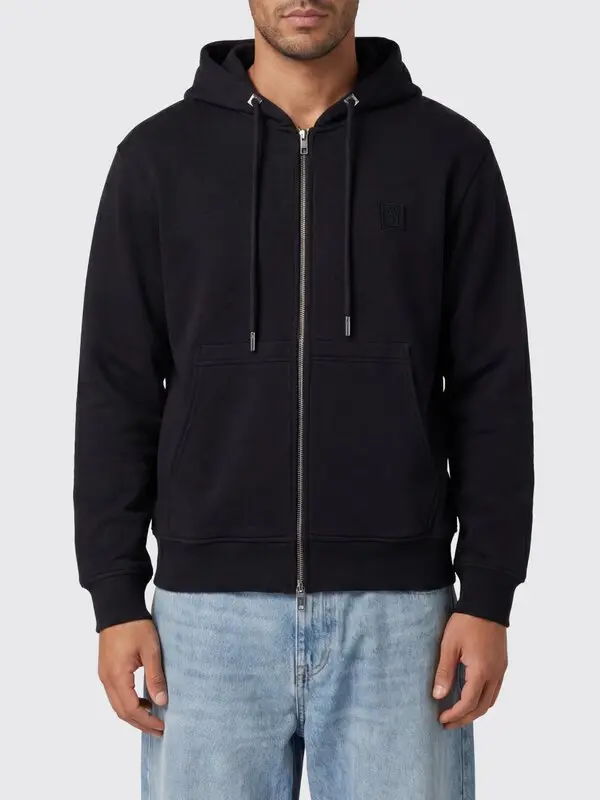 WOOYOUNGMI Contrast Logo Cotton Zip-up Hoodie