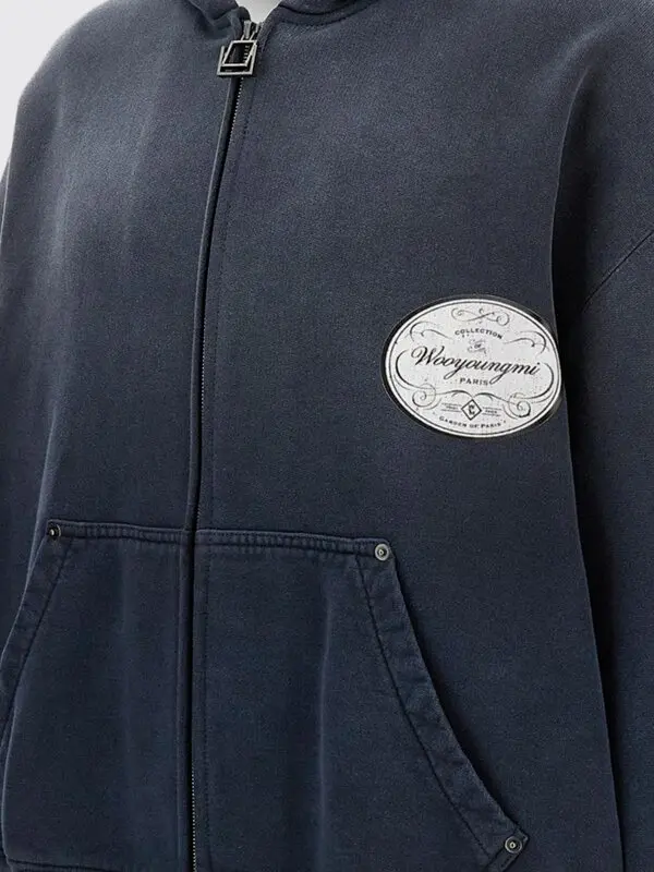 WOOYOUNGMI Cotton Zip-up Hoodie With Contrast Logo