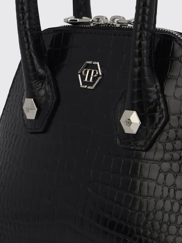 Philipp Plein Crocodile-effect Calfskin Leather Handbag With Hexagon Logo - Black