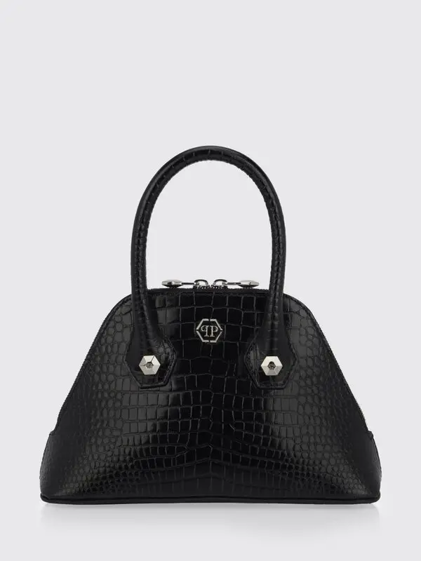 Philipp Plein Crocodile-effect Calfskin Leather Handbag With Hexagon Logo - Black