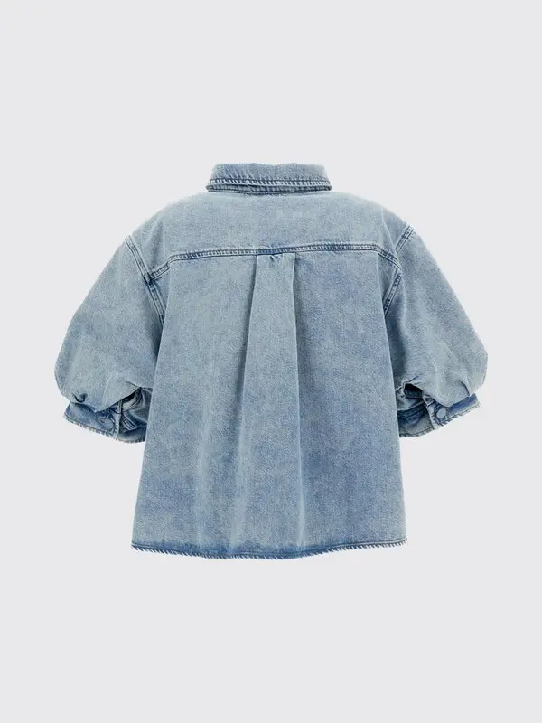 FRAME Cotton Denim Shirt With Puff Sleeves - Blue