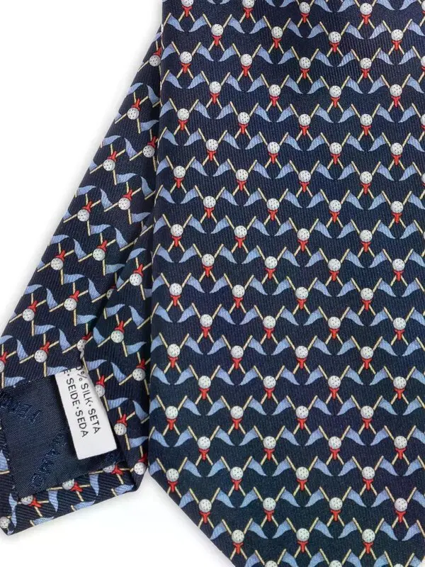 FERRAGAMO Silk Golf Print Neck Tie