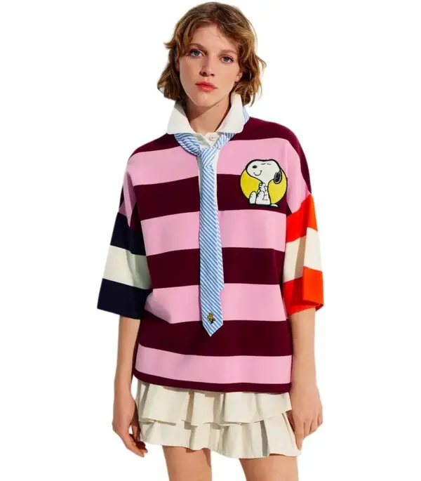 Essentiel Antwerp Striped Polo Shirt With Peanuts Applique