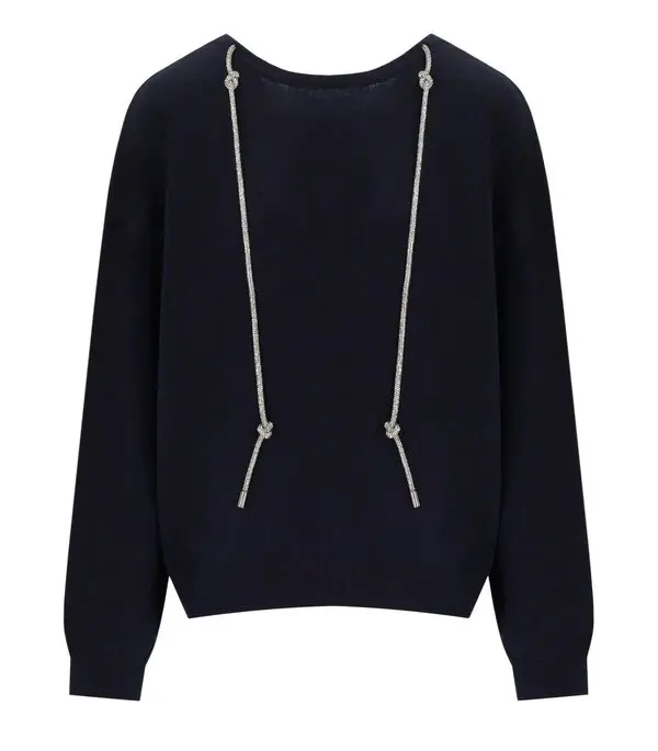 Essentiel Antwerp Navy V-neck Pullover With Rhinestone Embellishments
