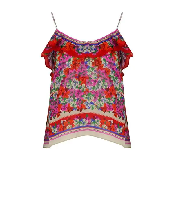 Essentiel Antwerp Floral Print Viscose Silk Top With Rhinestone Embellishments