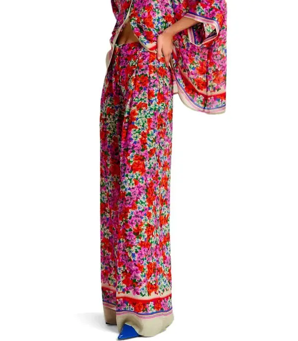 Essentiel Antwerp Joek Wide Leg Floral Silk Blend Trousers