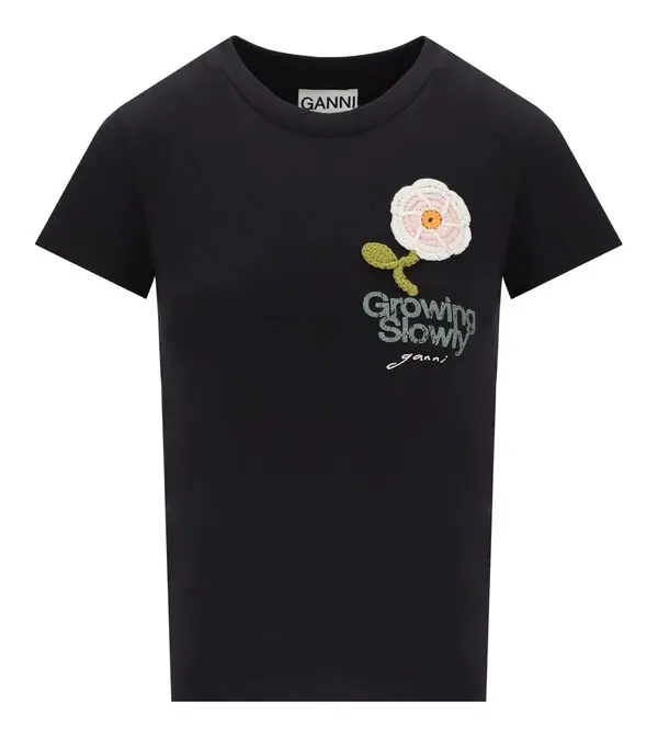 GANNI Growing Slowly" Crochet Flower T-shirt