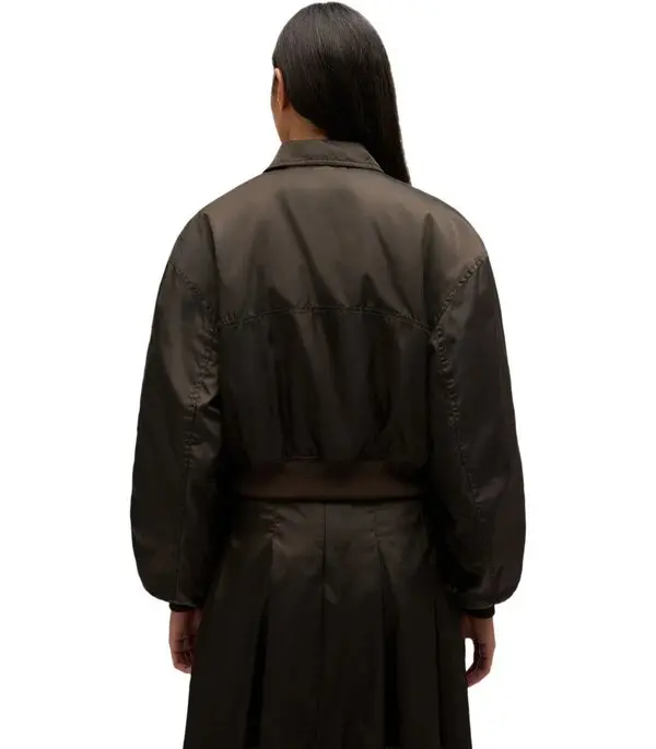 GANNI Nylon Bomber Jacket With Detachable Ruffled Collar - Brown