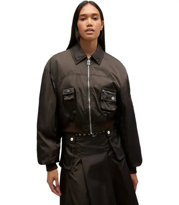 GANNI Nylon Bomber Jacket With Detachable Ruffled Collar - Brown