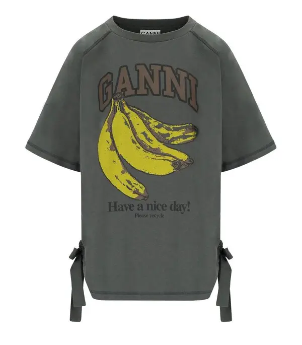 GANNI Banana Print Organic Cotton T-shirt - Grey