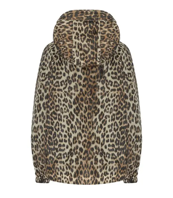 GANNI Animal Print Recycled Nylon Hooded Jacket - Beige