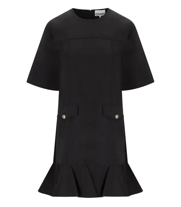 GANNI Short Sleeve Mini Dress With Ruffled Hem