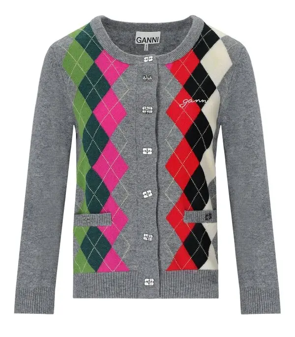 GANNI Diamond Pattern Cardigan - Grey