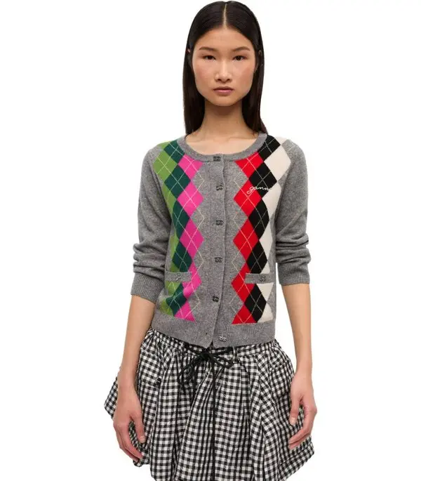 GANNI Diamond Pattern Cardigan - Grey