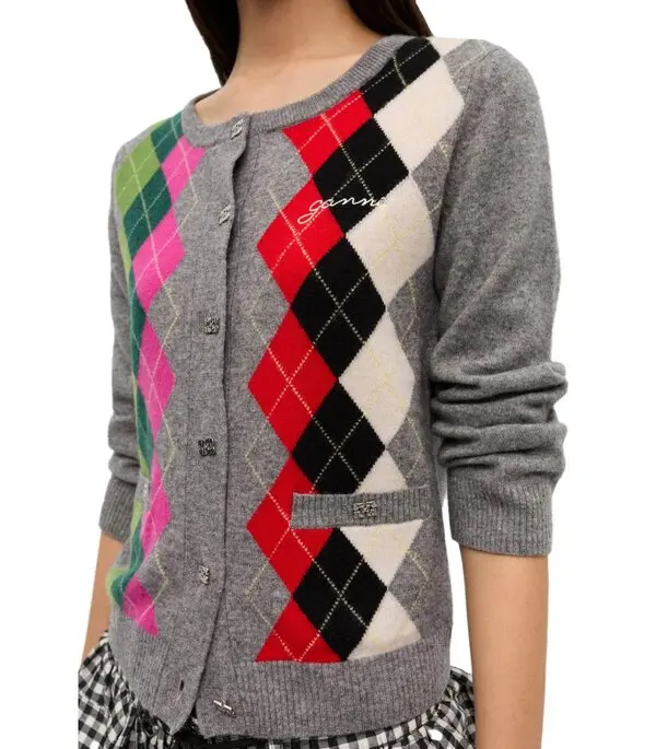 GANNI Diamond Pattern Cardigan - Grey