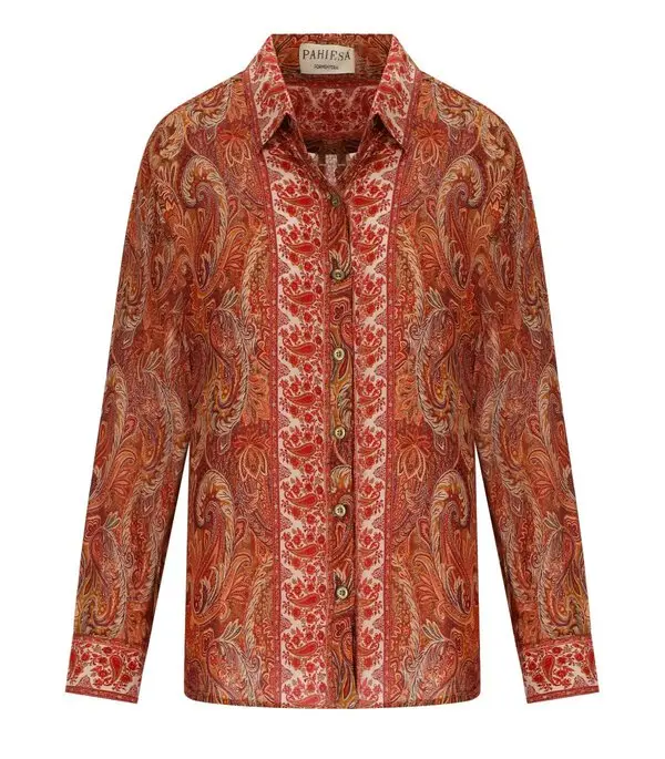 PAHIESA FORMENTERA Paisley Print Silk Blend Shirt